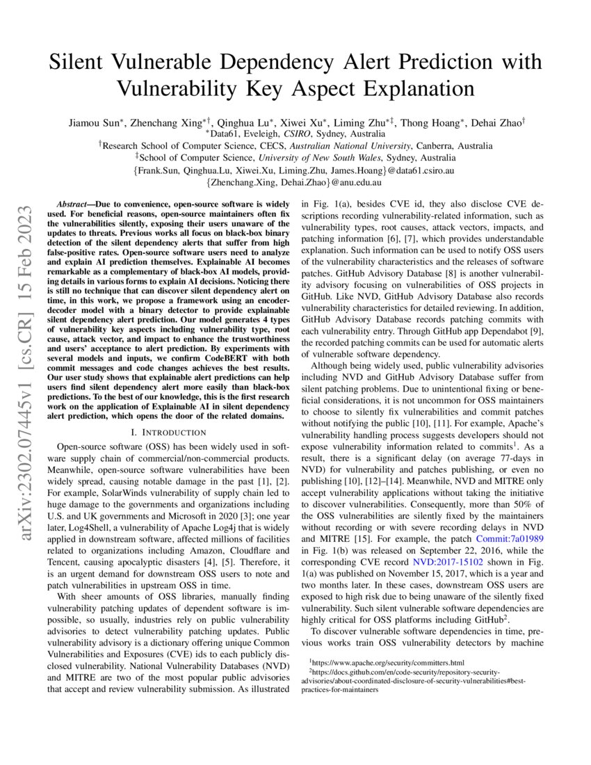 Silent Vulnerable Dependency Alert Prediction with Vulnerability Key ... Silent Vulnerable Dependency Alert Prediction with Vulnerability Key ...