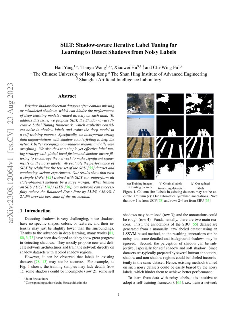 SILT: Shadow-aware Iterative Label Tuning for Learning to Detect Shadows from Noisy Labels | DeepAI