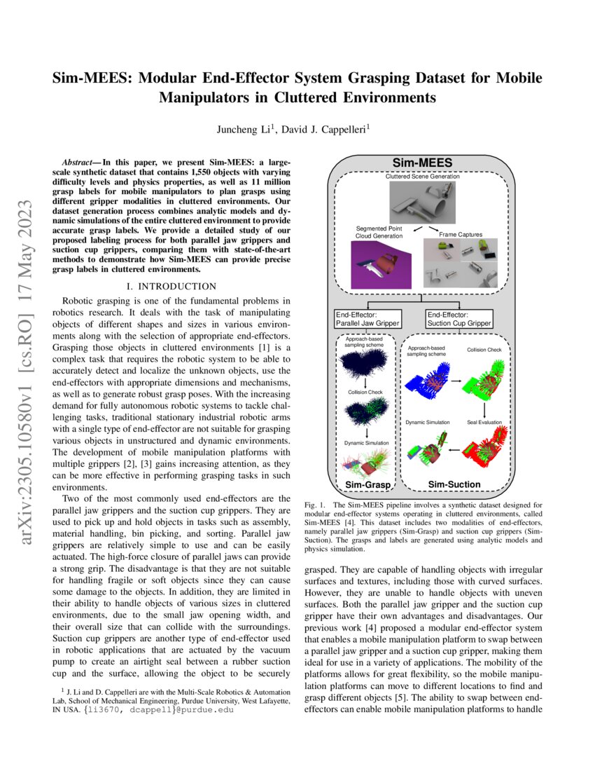 Sim Mees Modular End Effector System Grasping Dataset For Mobile Manipulators In Cluttered