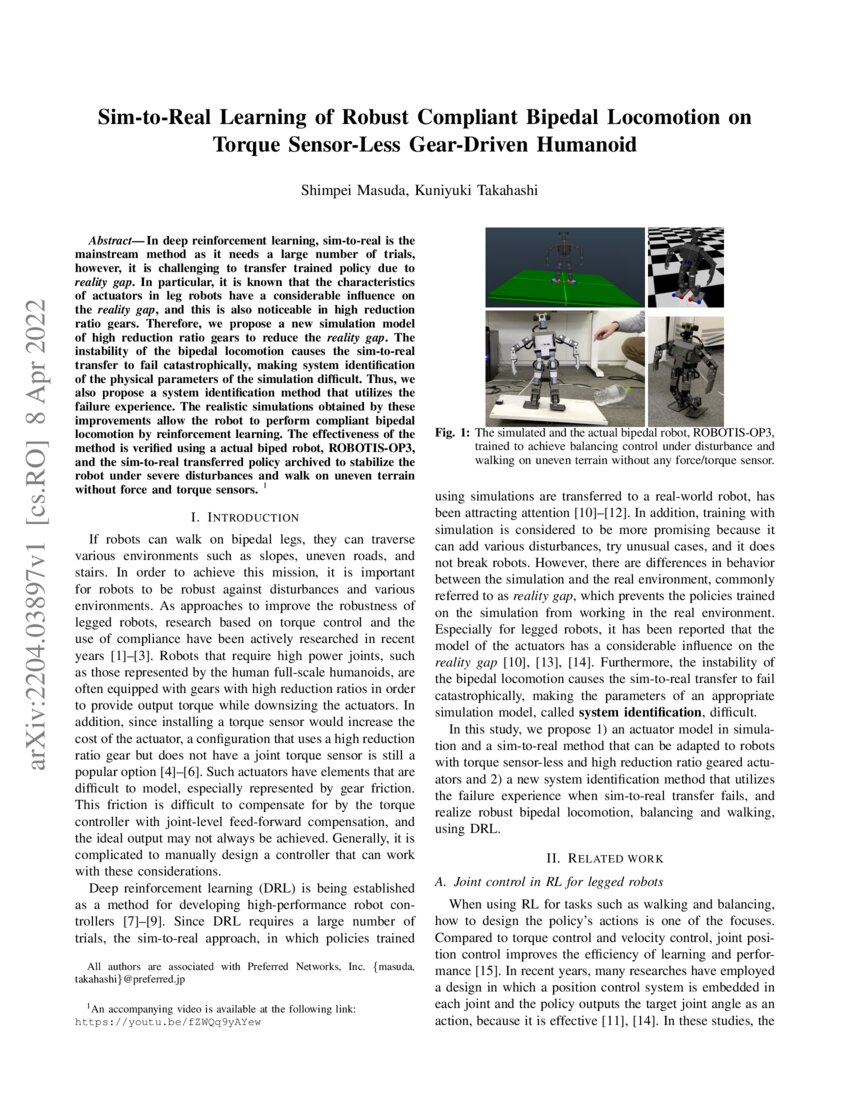 Sim-to-Real Learning of Robust Compliant Bipedal Locomotion on Torque Sensor-Less Gear-Driven ...