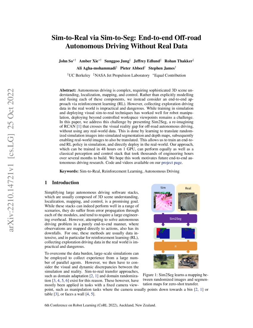 Sim To Real Via Sim To Seg End To End Off Road Autonomous Driving