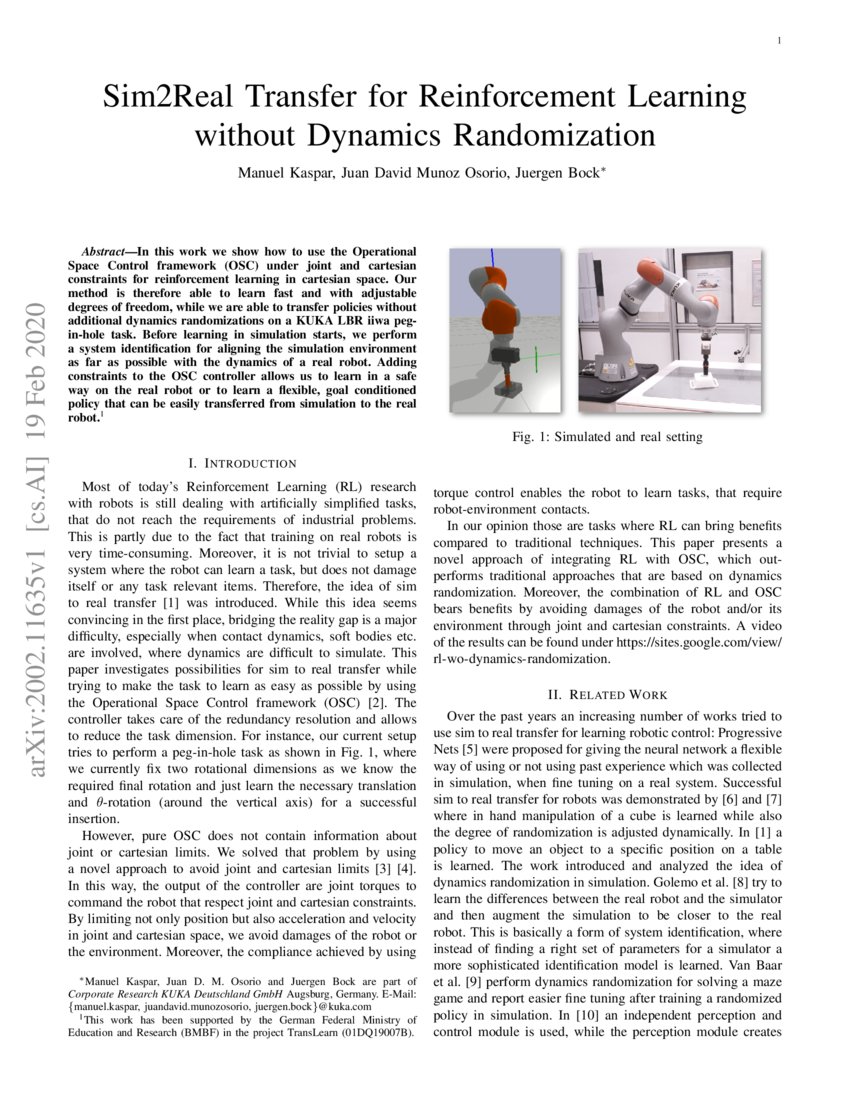 Sim2real Transfer For Reinforcement Learning Without Dynamics