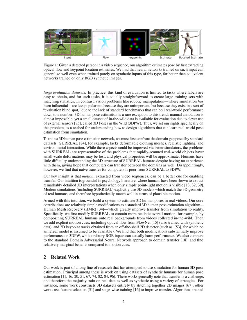 Sim2real Transfer Learning For 3d Pose Estimation Motion To The Rescue Deepai