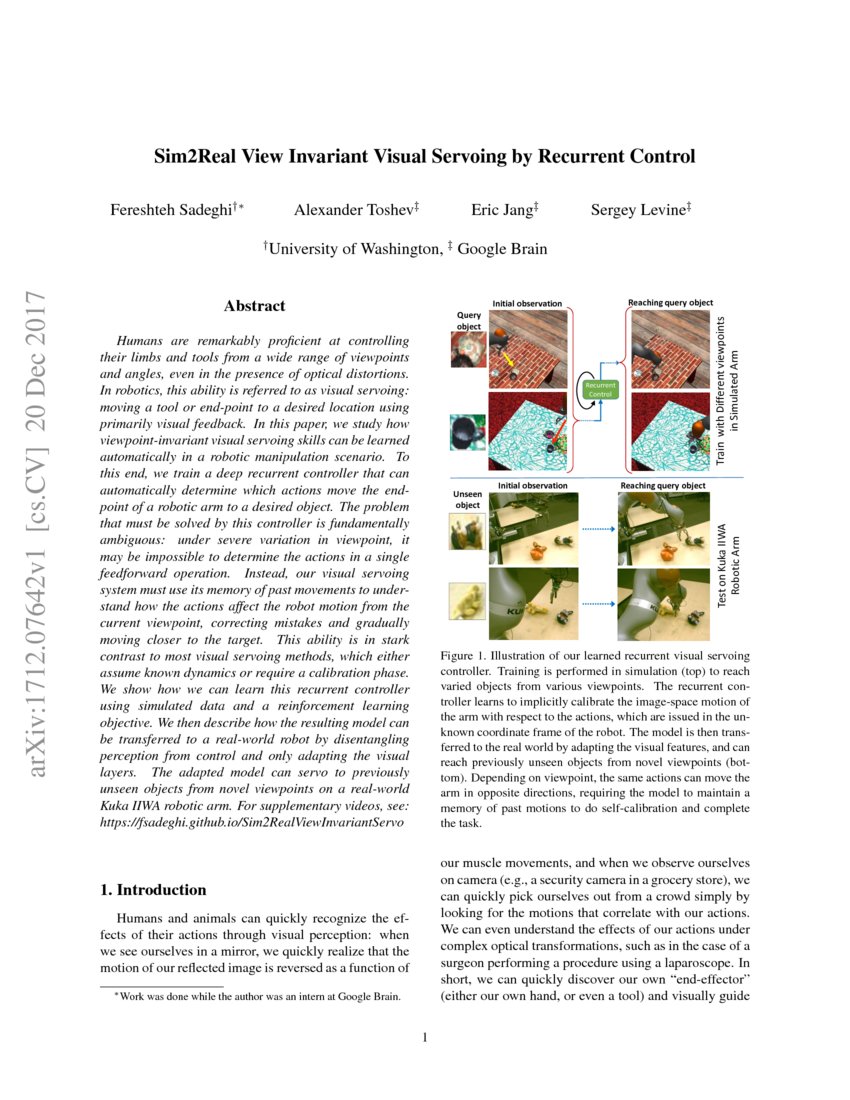 Sim2Real View Invariant Visual Servoing by Recurrent Control | DeepAI
