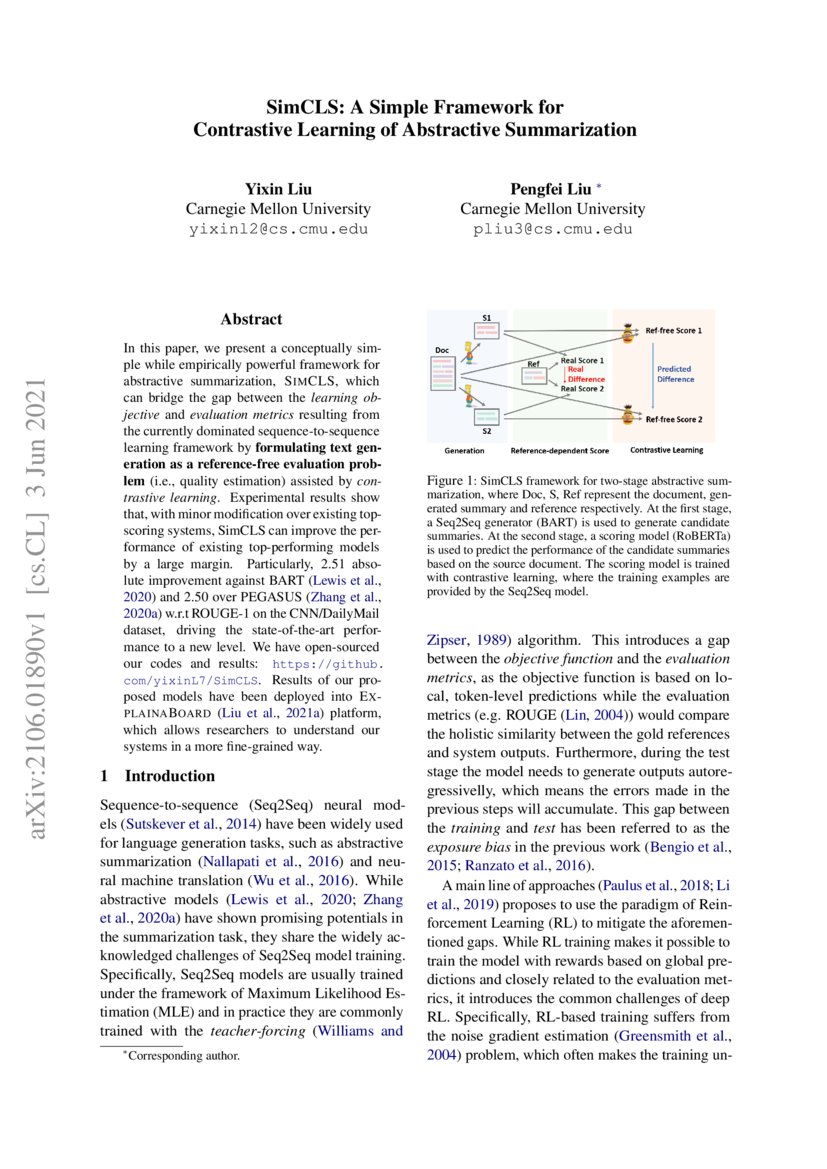 SimCLS: A Simple Framework for Contrastive Learning of Abstractive ... SimCLS: A Simple Framework for Contrastive Learning of Abstractive ...
