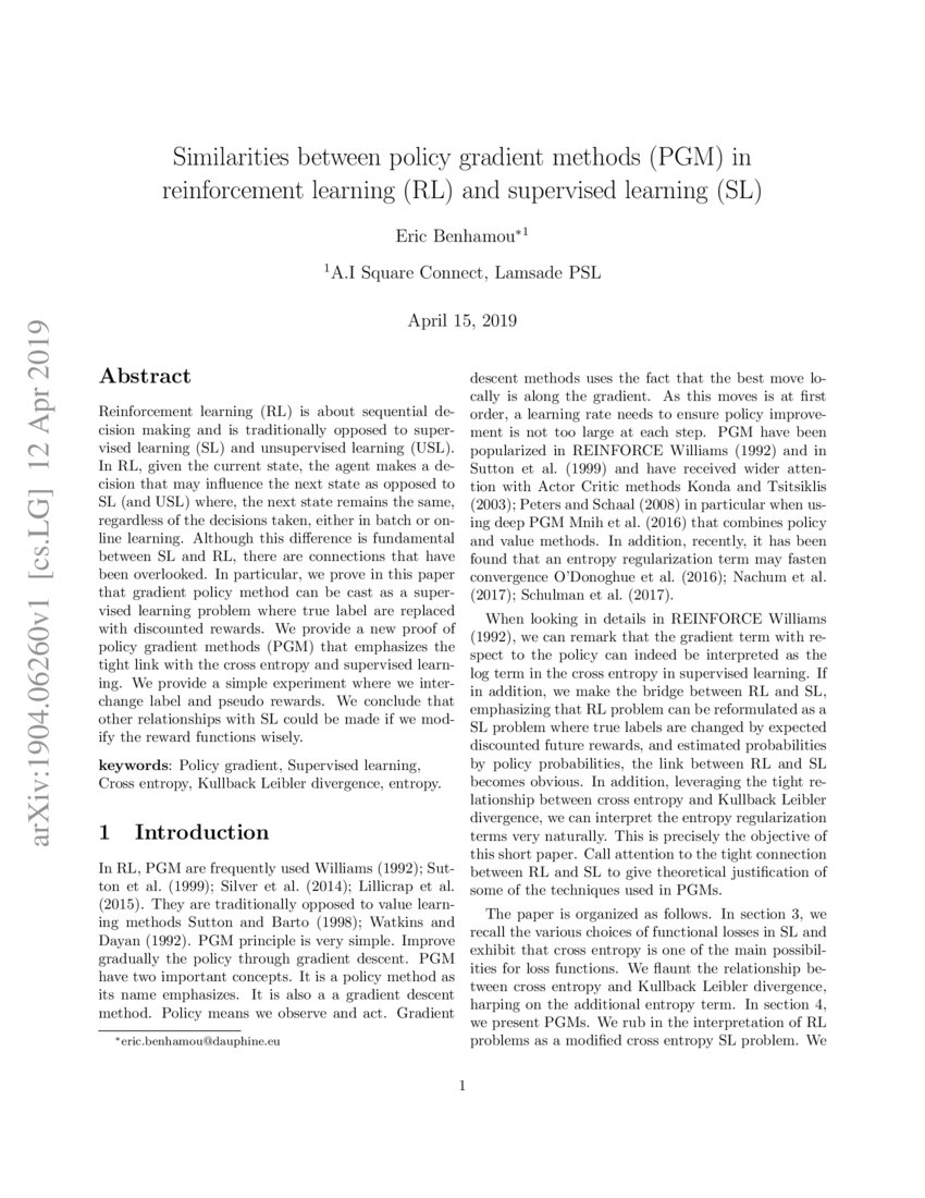 Similarities between policy gradient methods (PGM) in Reinforcement ...