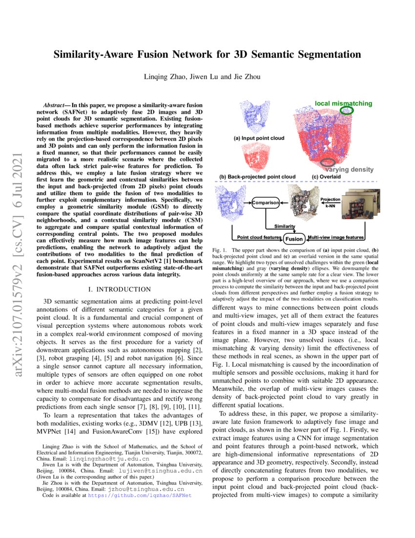 Similarity-Aware Fusion Network for 3D Semantic Segmentation | DeepAI