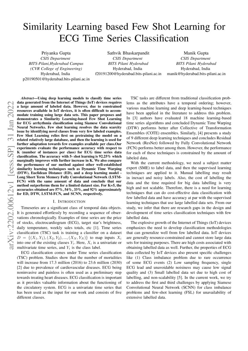Similarity Learning based Few Shot Learning for ECG Time Series ...