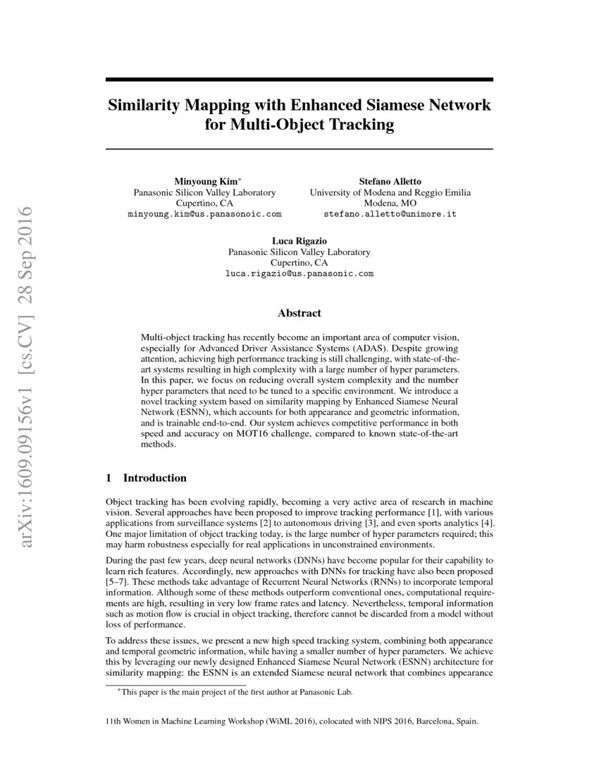 Similarity Mapping with Enhanced Siamese Network for Multi-Object Tracking | DeepAI