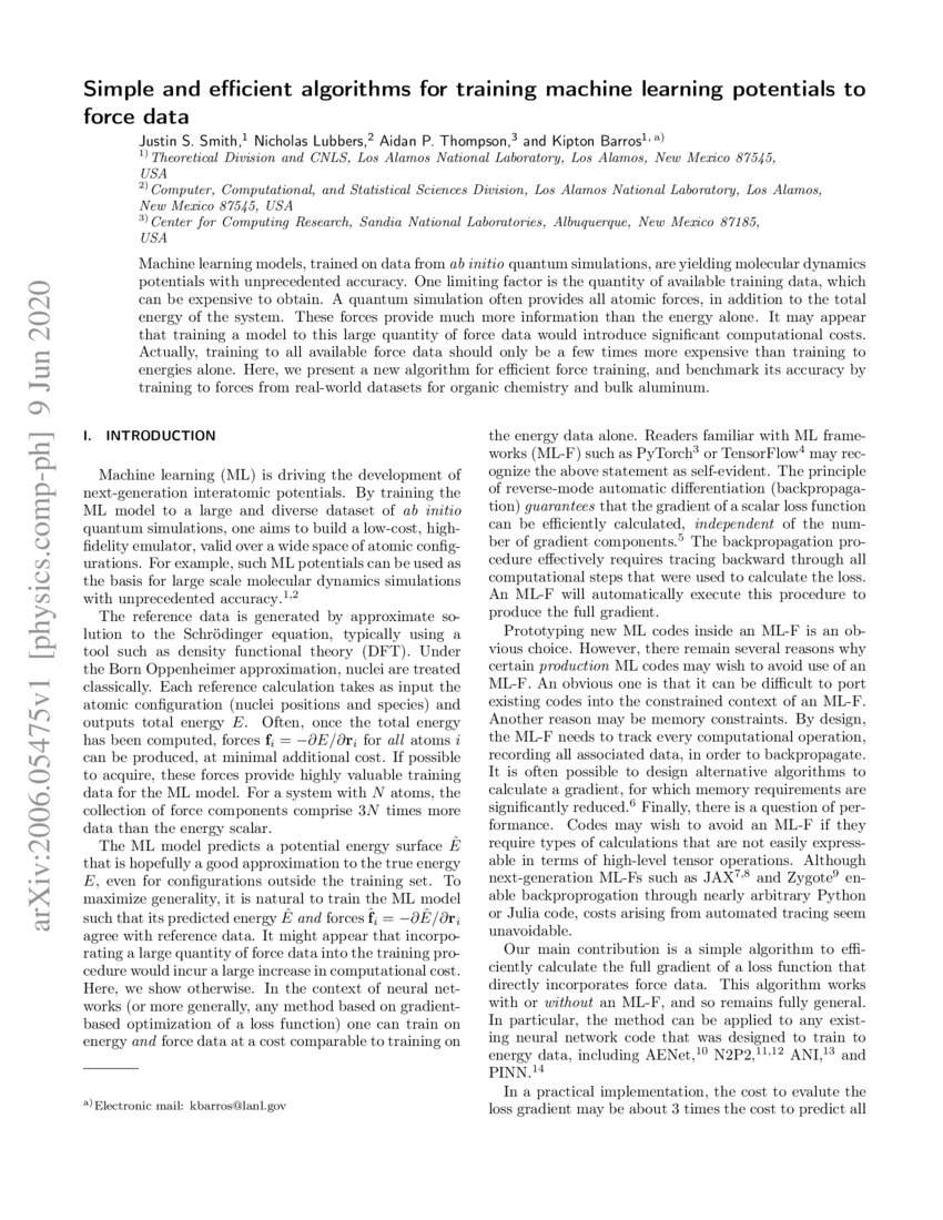 Simple and efficient algorithms for training machine learning potentials to force data | DeepAI
