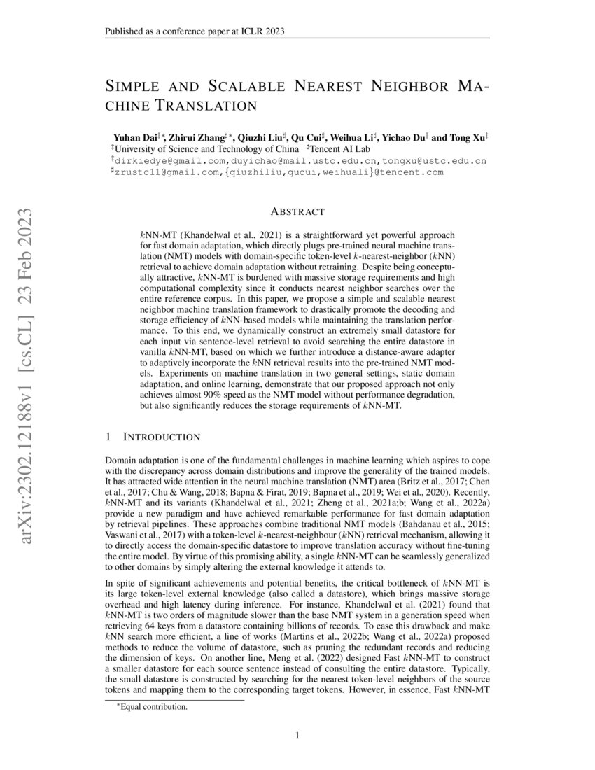 Simple and Scalable Nearest Neighbor Machine Translation | DeepAI