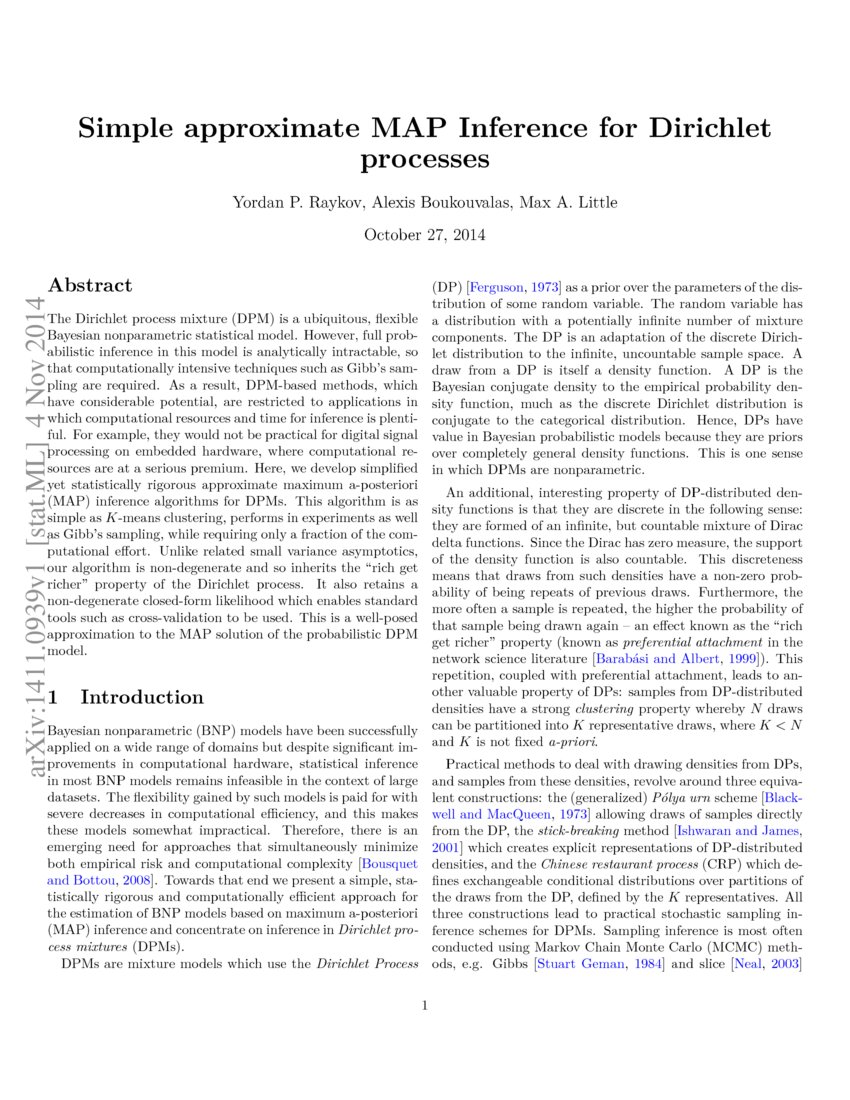 Simple approximate MAP Inference for Dirichlet processes | DeepAI