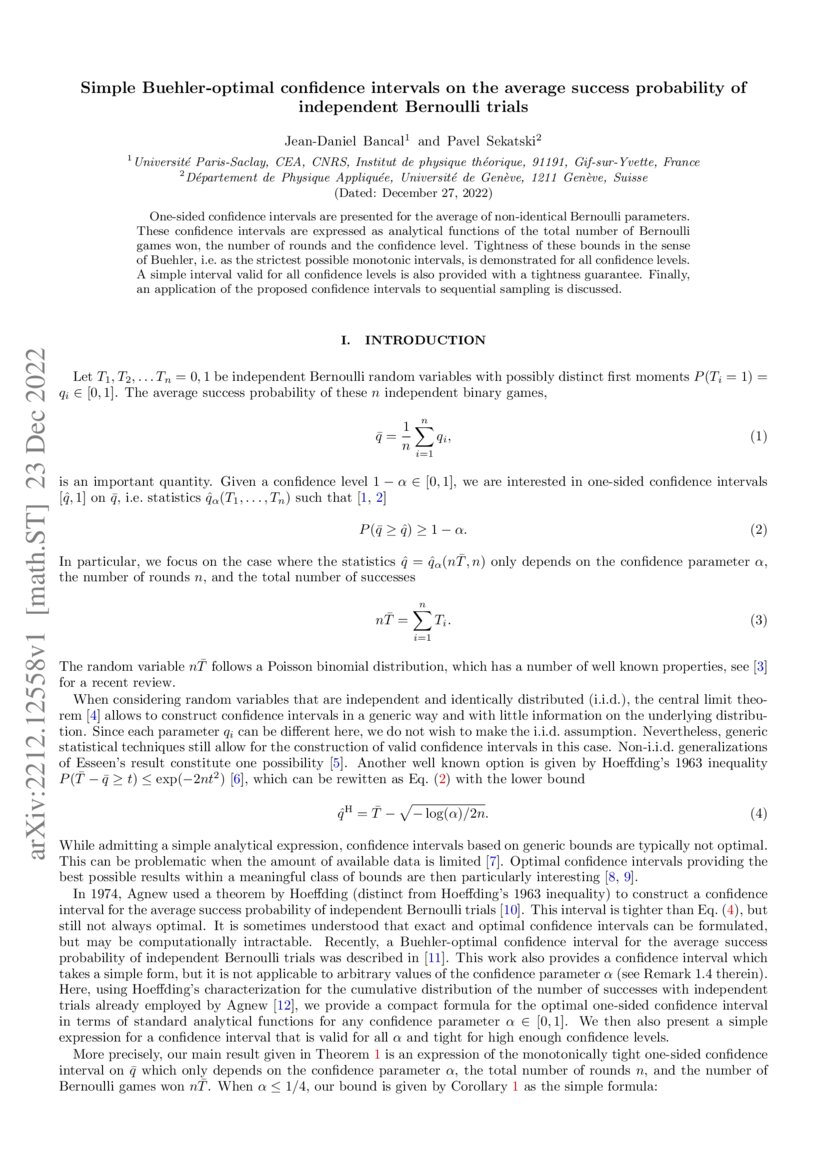 Simple Buehler-optimal confidence intervals on the average success ...