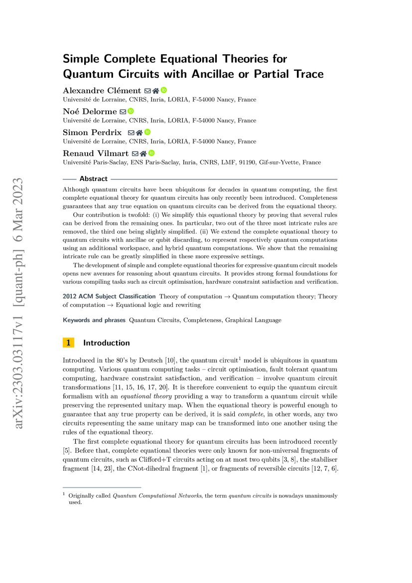 Simple Complete Equational Theories for Quantum Circuits with Ancillae ...