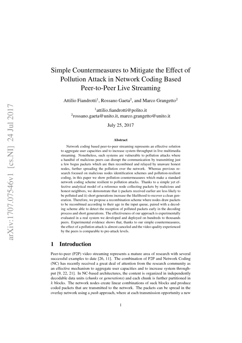 Simple Countermeasures To Mitigate The Effect Of Pollution Attack In Network Coding Based Peer 3128