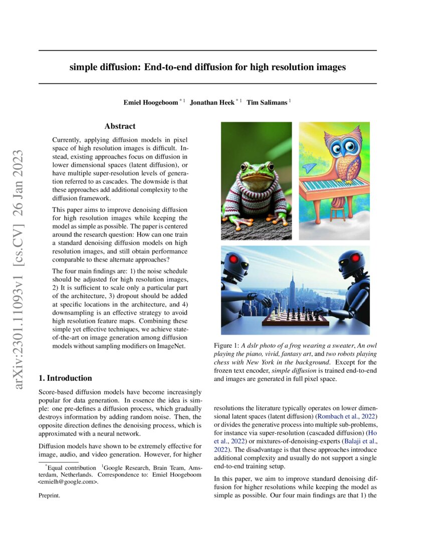 simple diffusion: End-to-end diffusion for high resolution images | DeepAI