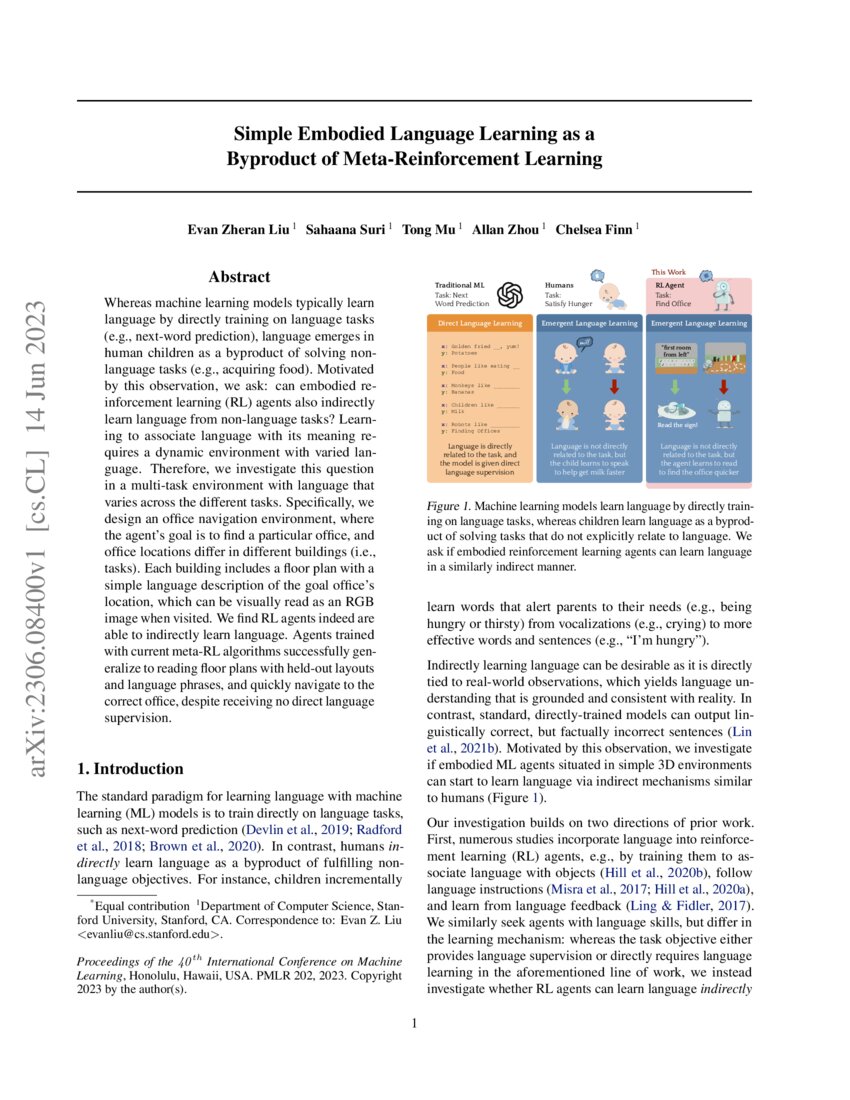 Simple Embodied Language Learning as a Byproduct of Meta-Reinforcement Learning | DeepAI