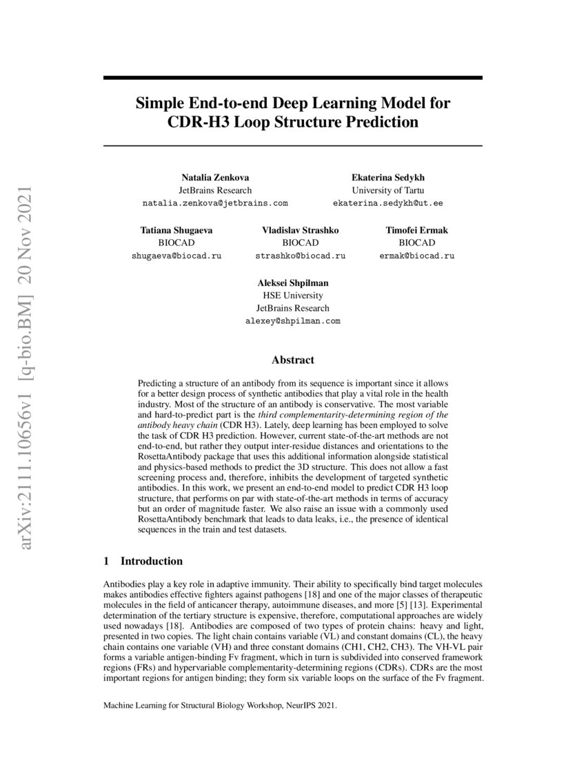 Simple End To End Deep Learning Model For Cdr H3 Loop Structure 8733