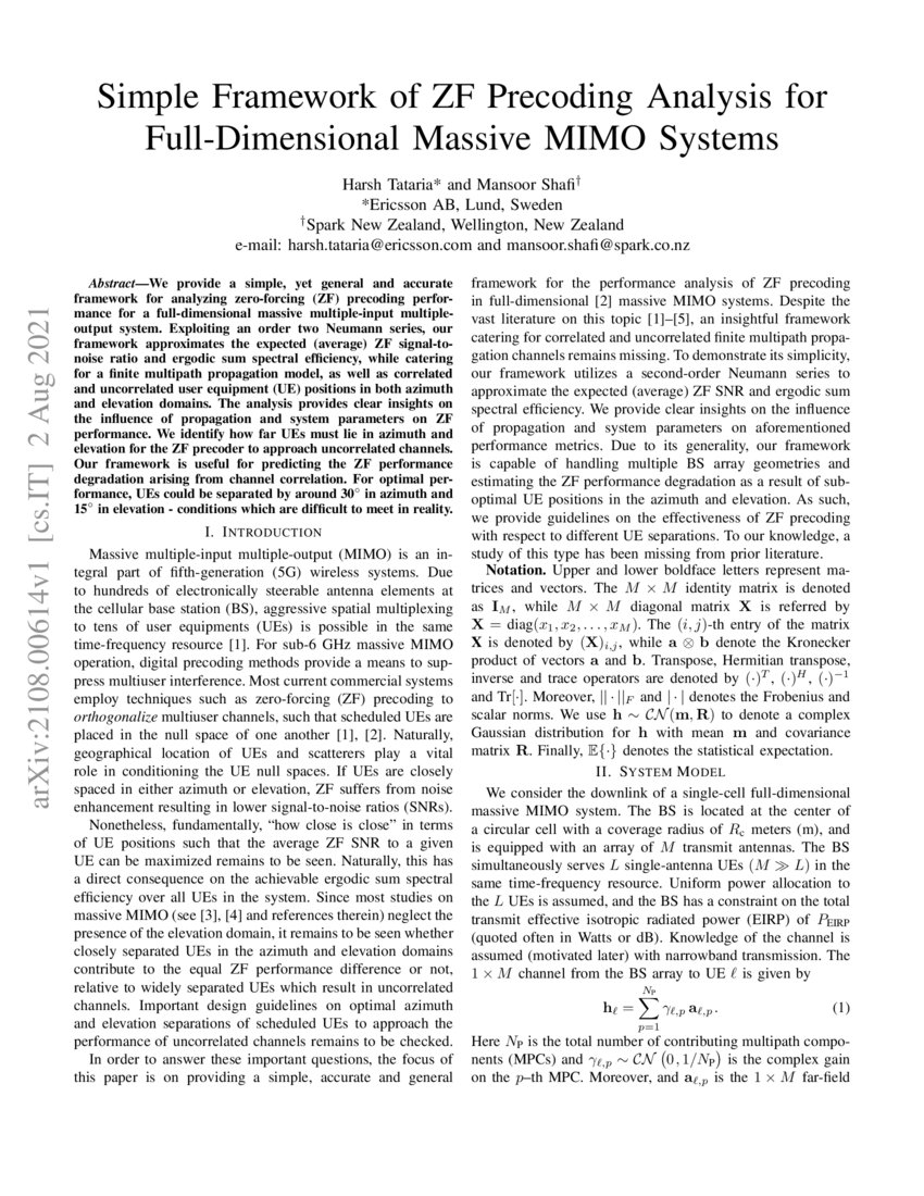 Simple Framework Of Zf Precoding Analysis For Full Dimensional Massive 9436