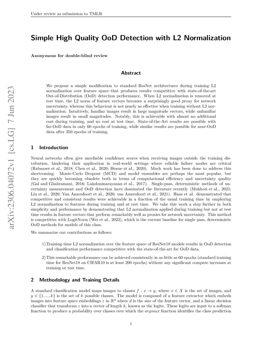 Simple High Quality Ood Detection With L2 Normalization Deepai