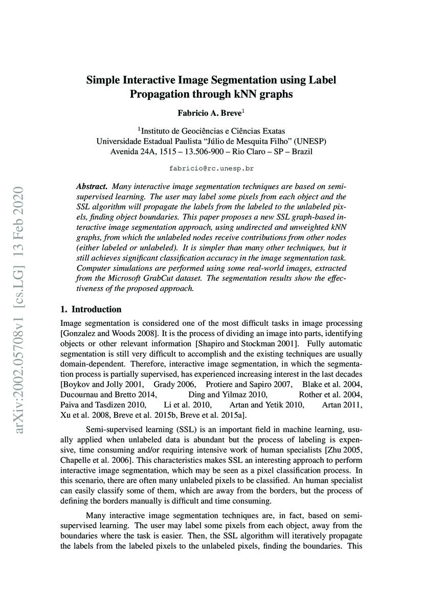 Simple Interactive Image Segmentation using Label Propagation through kNN graphs | DeepAI