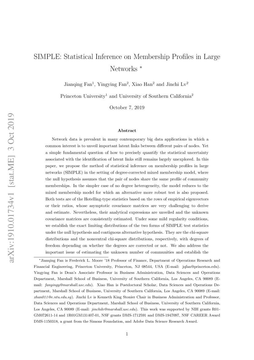 SIMPLE: Statistical Inference on Membership Profiles in Large Networks ...