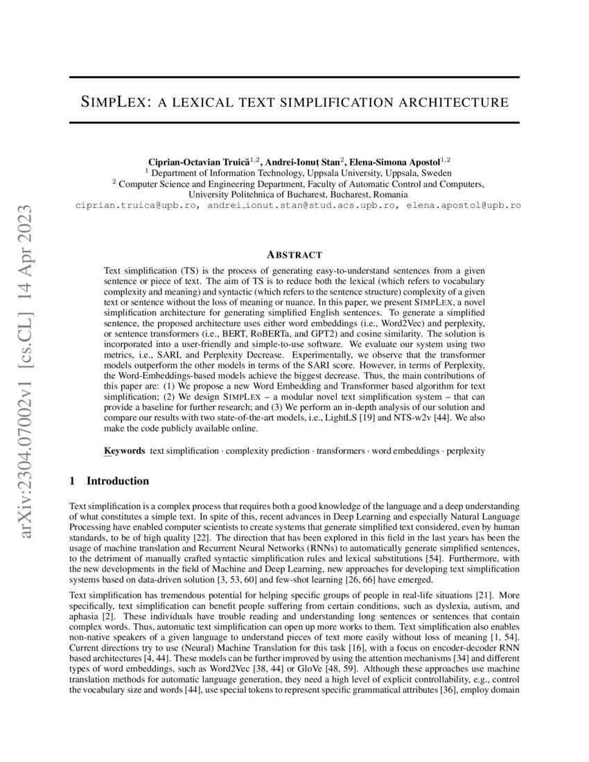 SimpLex: a lexical text simplification architecture | DeepAI SimpLex: a lexical text simplification architecture | DeepAI