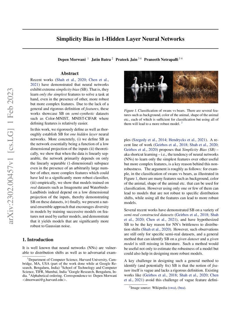 Simplicity Bias In 1 Hidden Layer Neural Networks Deepai 