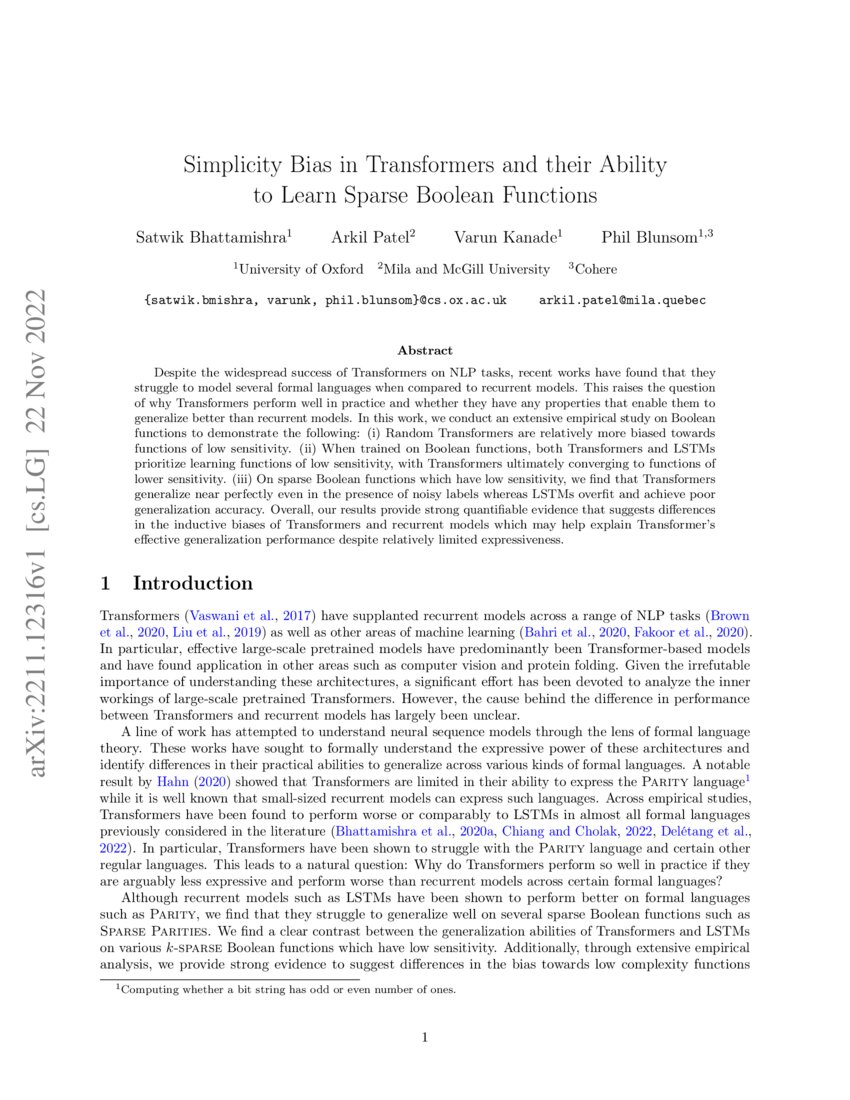 Simplicity Bias In Transformers And Their Ability To Learn Sparse Boolean Functions Deepai