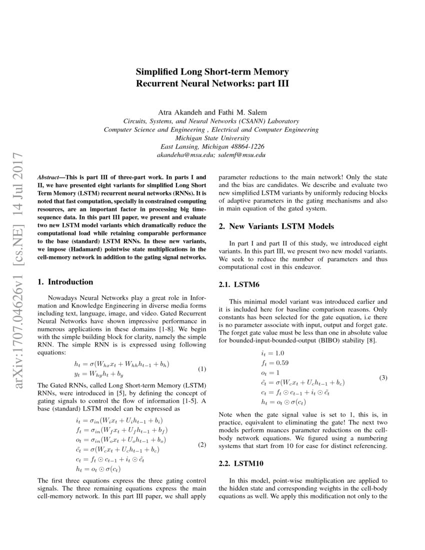 Simplified Long Short-term Memory Recurrent Neural Networks: part III | DeepAI