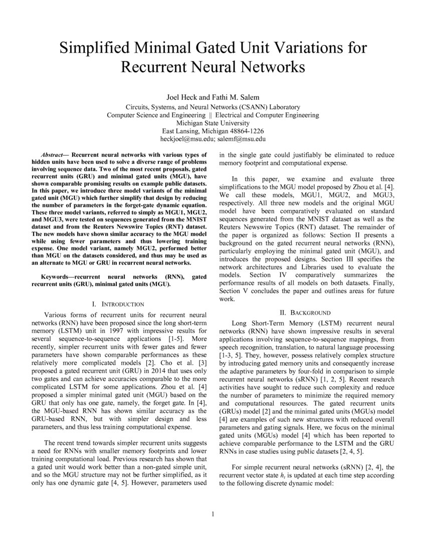 Simplified Minimal Gated Unit Variations For Recurrent Neural Networks