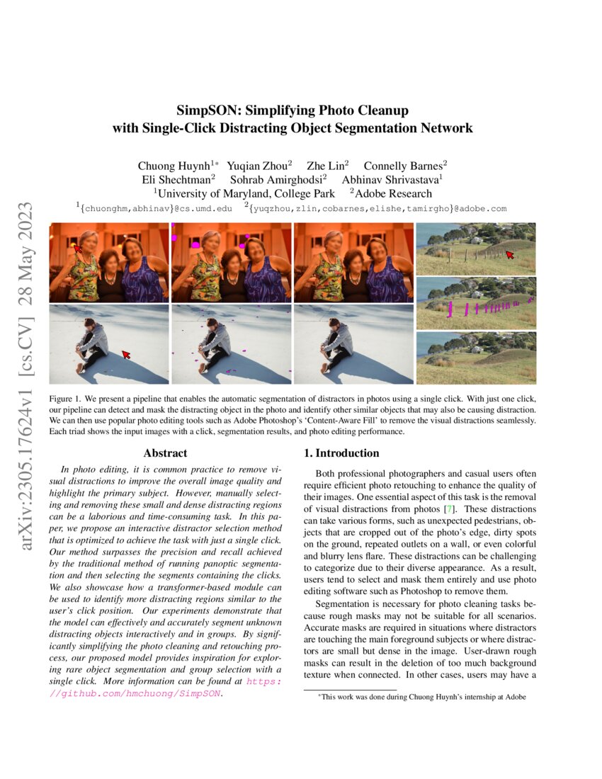 SimpSON: Simplifying Photo Cleanup with Single-Click Distracting Object Segmentation Network ...