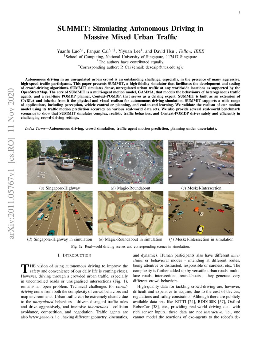 Simulating Autonomous Driving in Massive Mixed Urban Traffic | DeepAI