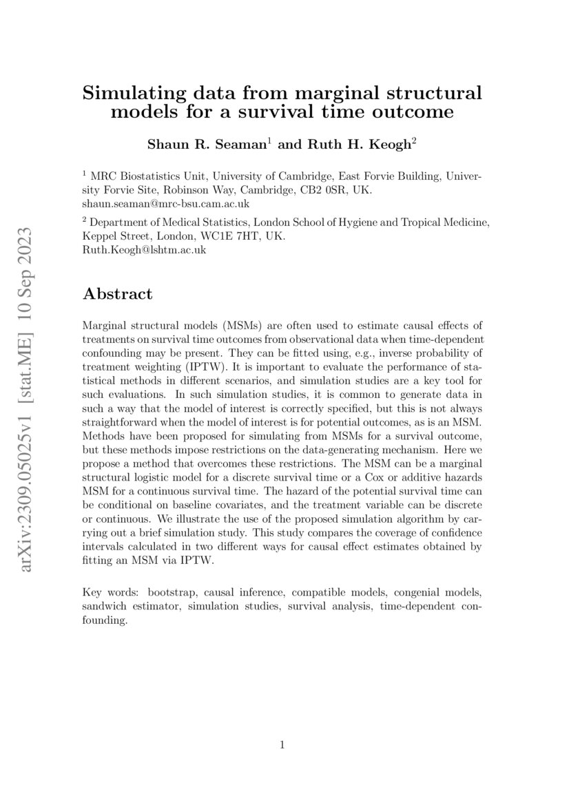 Simulating Data From Marginal Structural Models For A Survival Time