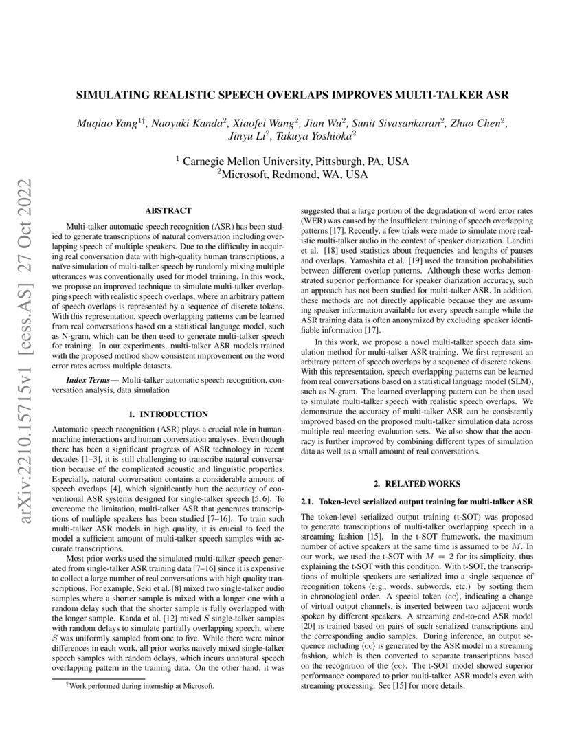 Simulating Realistic Speech Overlaps Improves Multi Talker Asr Deepai