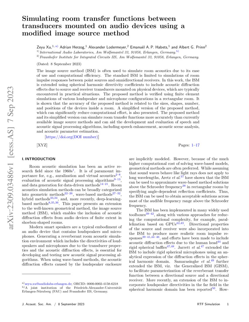 Simulating room transfer functions between transducers mounted on audio ...