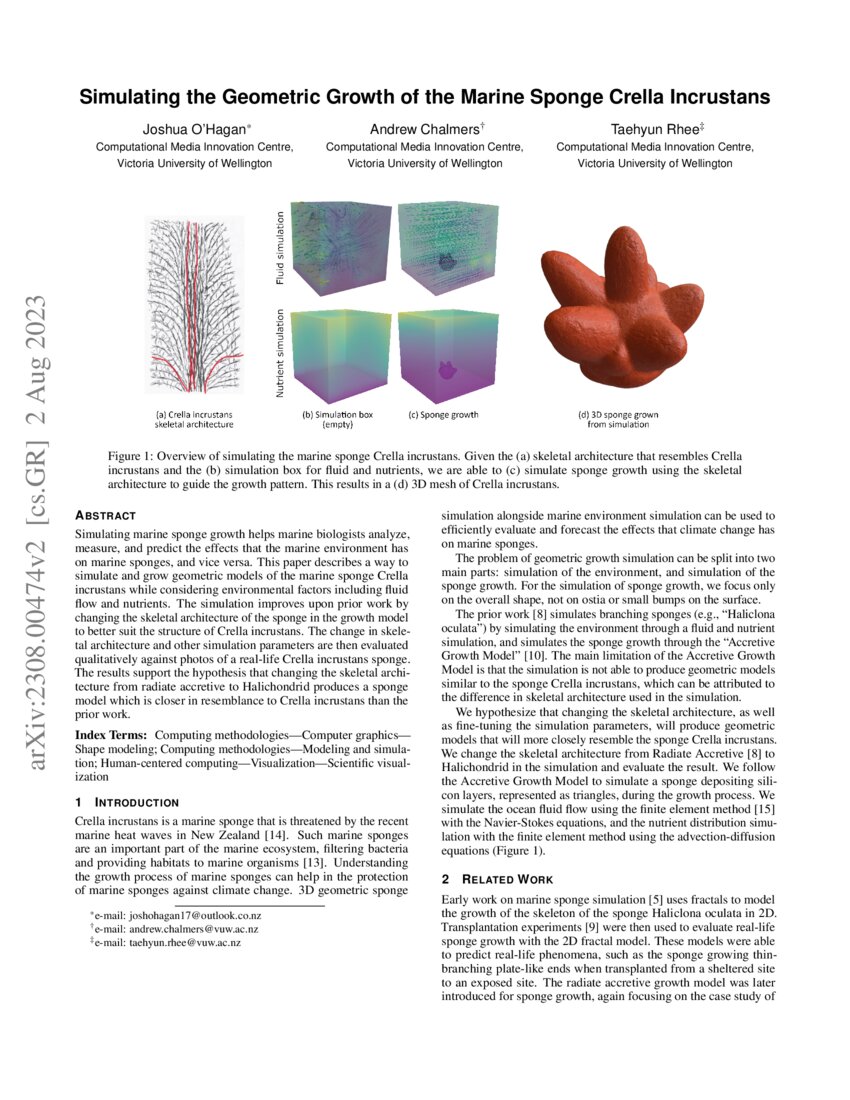 Simulating the Geometric Growth of the Marine Sponge Crella Incrustans ...