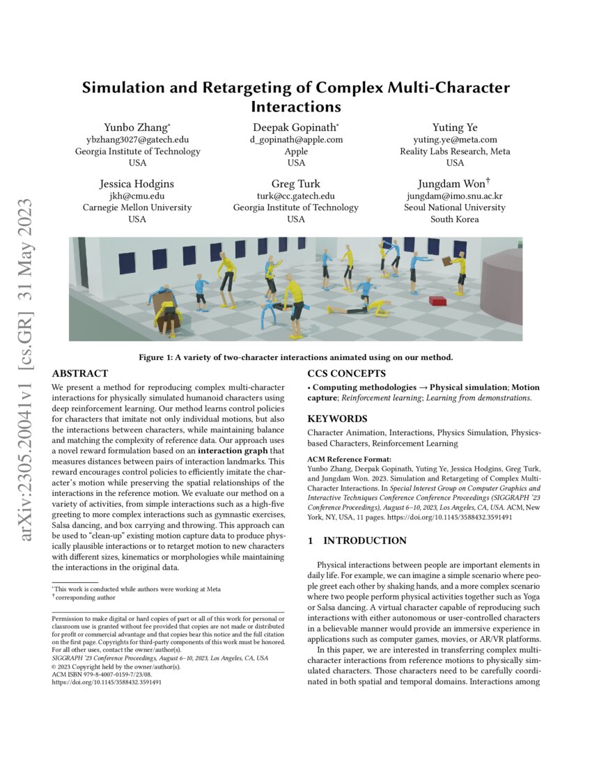 Simulation and Retargeting of Complex Multi-Character Interactions | DeepAI
