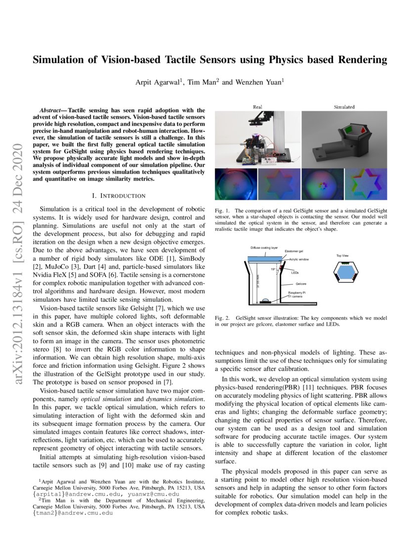 Simulation Of Vision Based Tactile Sensors Using Physics Based