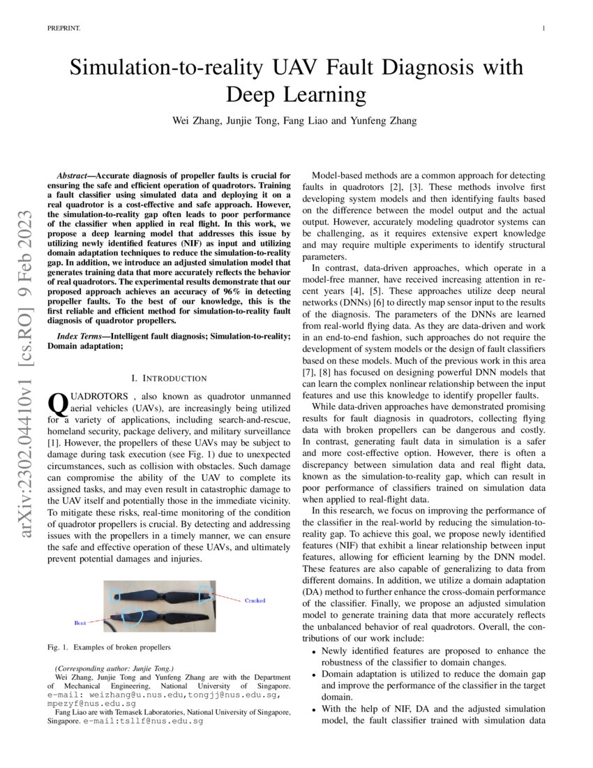 Simulation To Reality Uav Fault Diagnosis With Deep Learning Deepai
