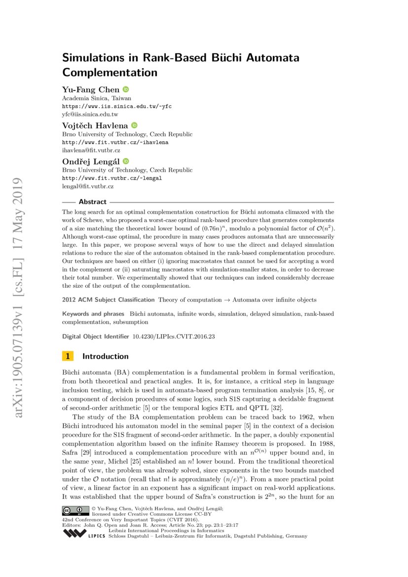 Simulations in Rank-Based Büchi Automata Complementation | DeepAI