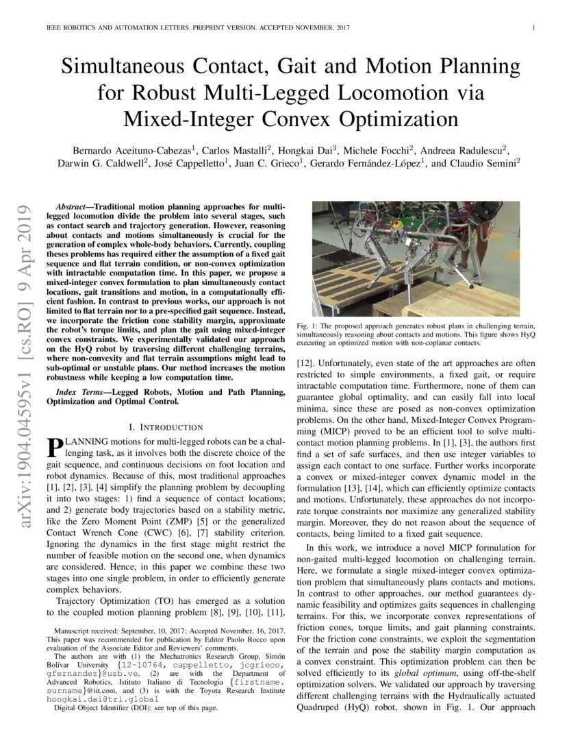 Simultaneous Contact Gait And Motion Planning For Robust Multi Legged Locomotion Via Mixed 