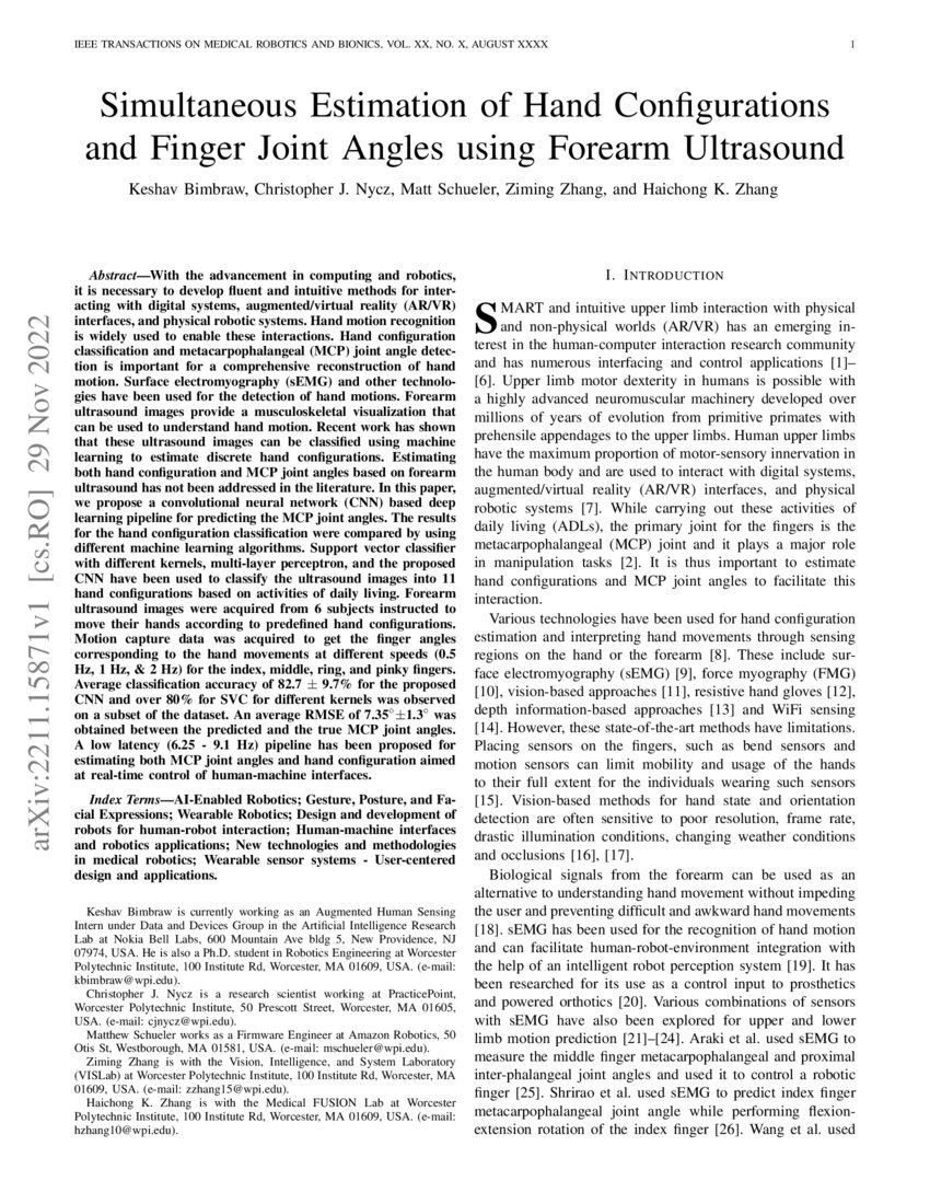 Simultaneous Estimation Of Hand Configurations And Finger Joint Angles Using Forearm Ultrasound