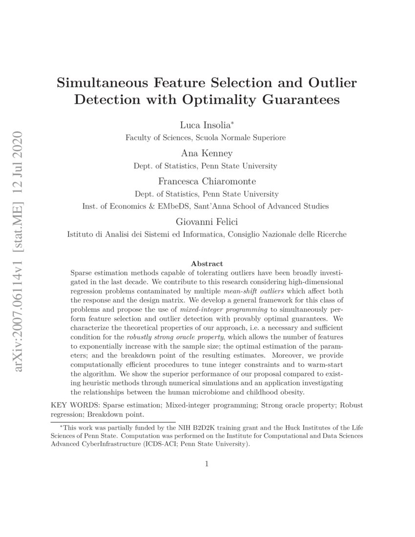 Simultaneous Feature Selection And Outlier Detection With Optimality Guarantees Deepai