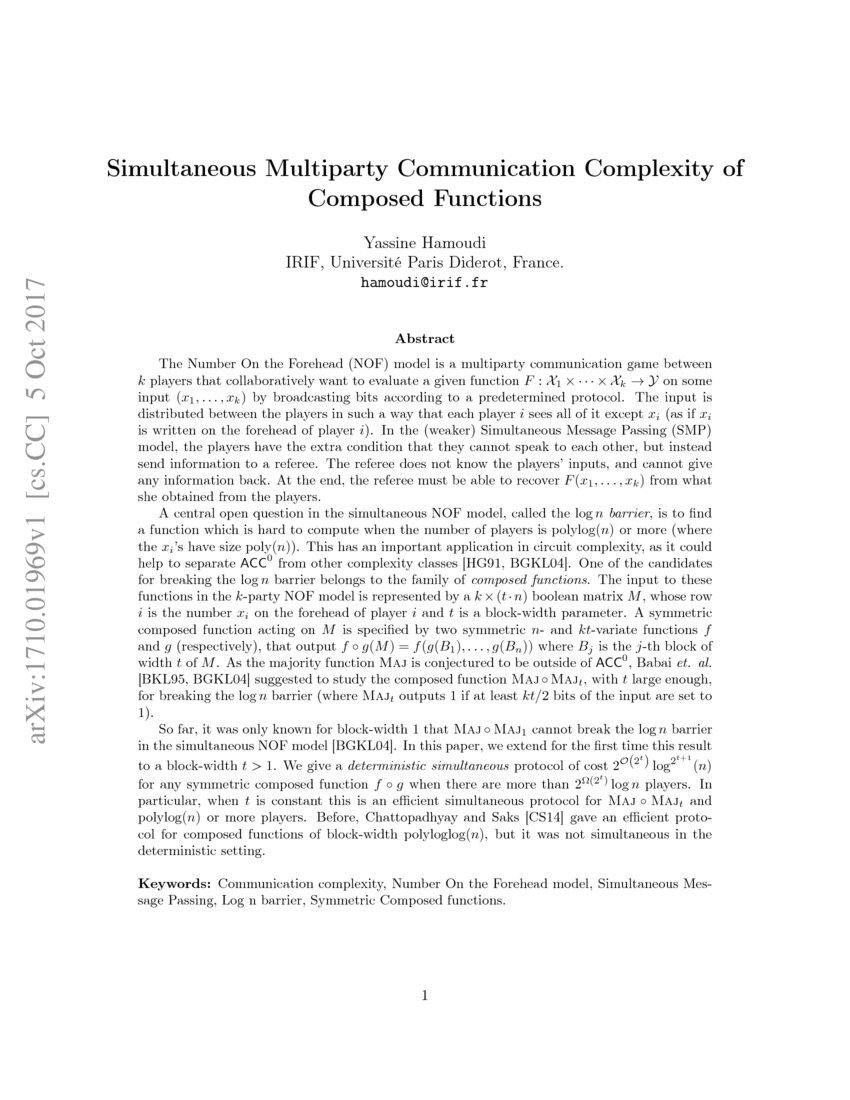Simultaneous Multiparty Communication Complexity Of Composed Functions Deepai