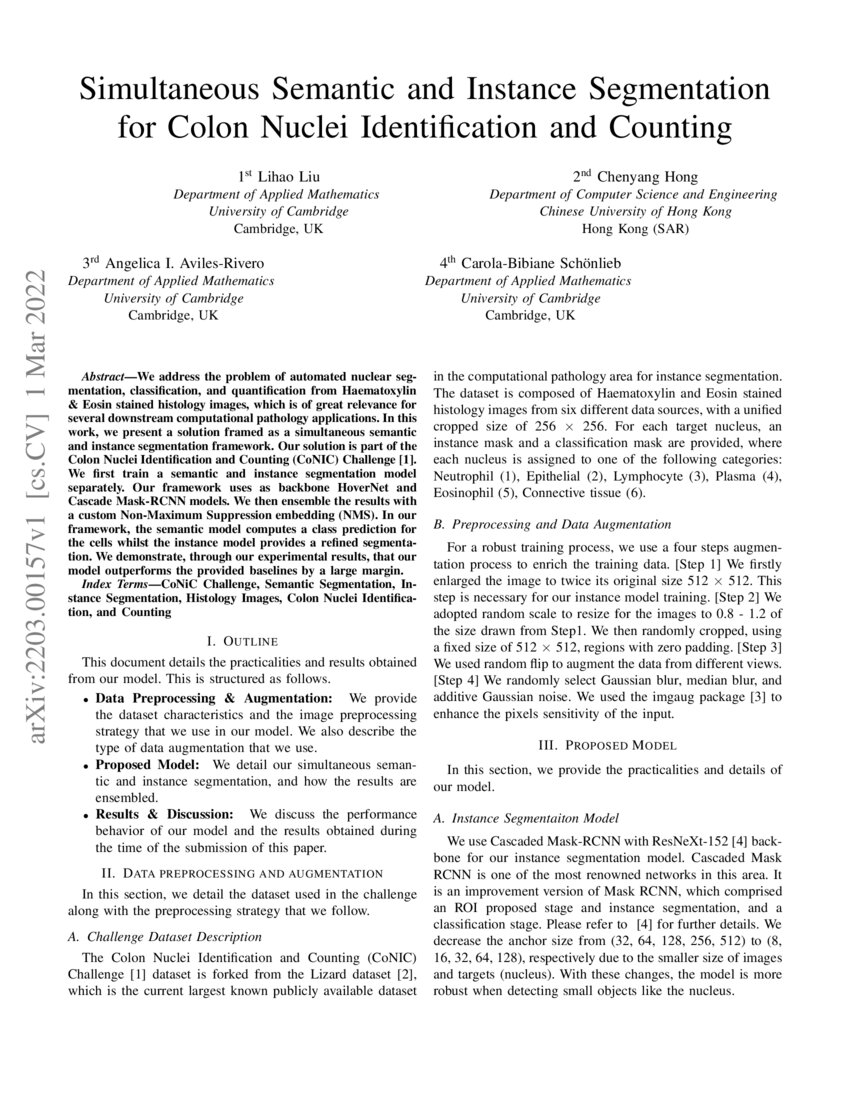 Simultaneous Semantic and Instance Segmentation for Colon Nuclei Identification and Counting ...