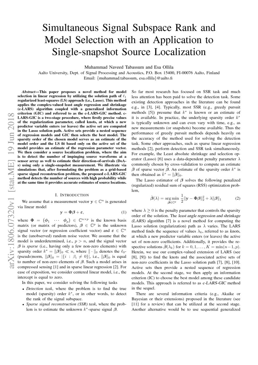 Simultaneous Signal Subspace Rank And Model Selection With An Application To Single Snapshot
