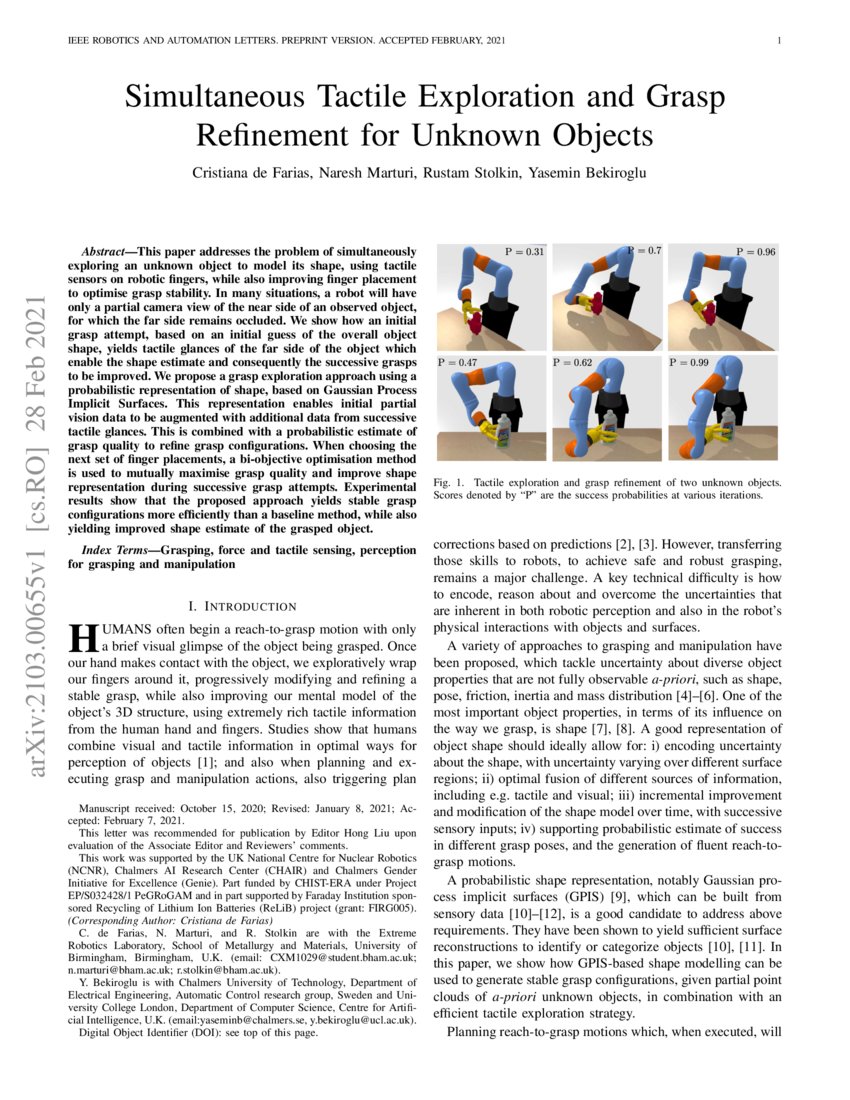 Simultaneous Tactile Exploration and Grasp Refinement for Unknown Objects | DeepAI