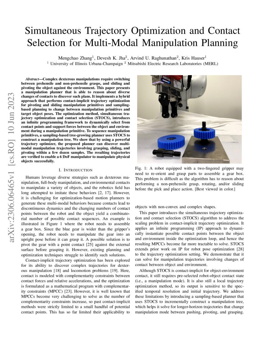 Simultaneous Trajectory Optimization And Contact Selection For Multi Modal Manipulation Planning