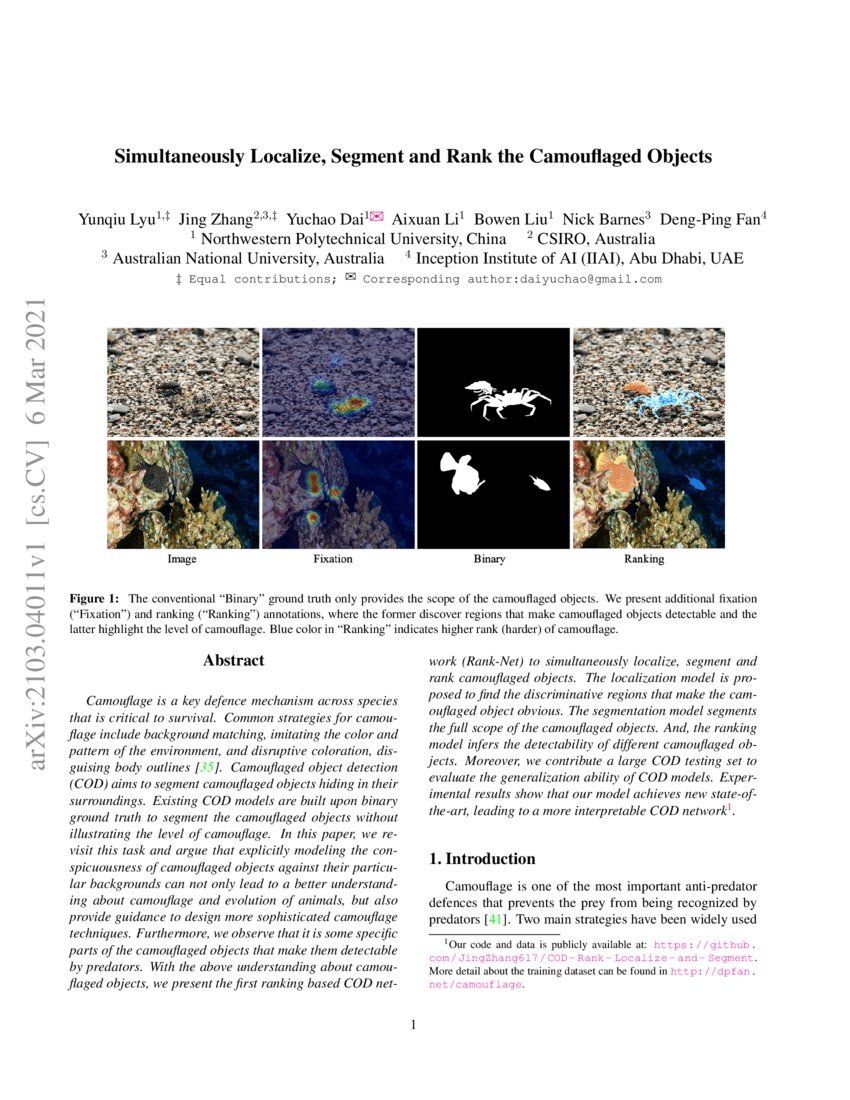 Simultaneously Localize, Segment and Rank the Camouflaged Objects | DeepAI